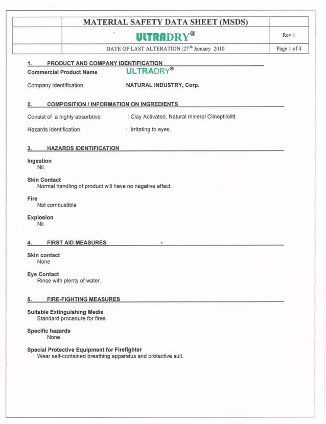 MSDS ULTRADRY SILICAGEL | PDF