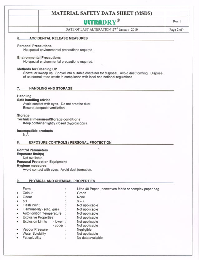 MSDS ULTRADRY SILICAGEL | PDF