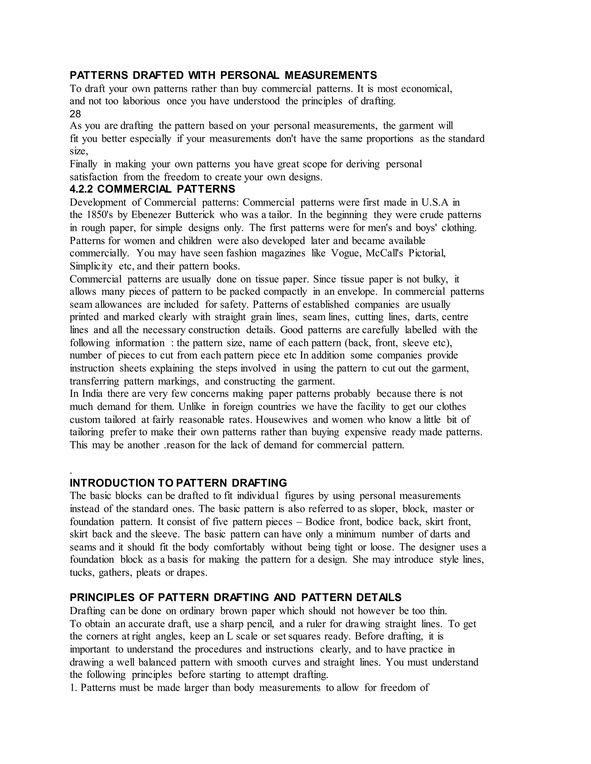 Bdft ii, d& pm, unit-i, patter making process | DOCX