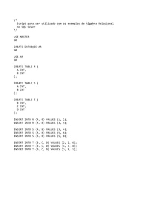 BDI - Aula 09 - SQL e Algebra Relacional para SQL Sever