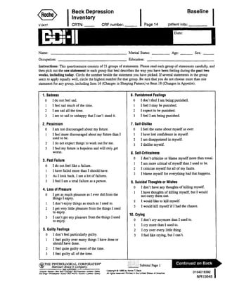 Beck Depression Inventory | PDF
