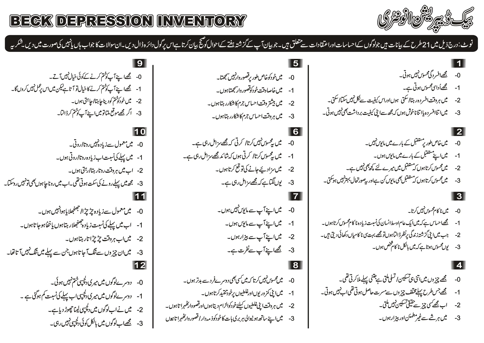 Beck Depression Inventory BDI urdu version .pdf