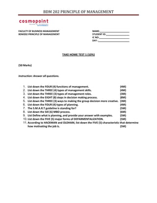 Bdm 202 take home 1 | DOCX | Executive Leadership & Management | Business