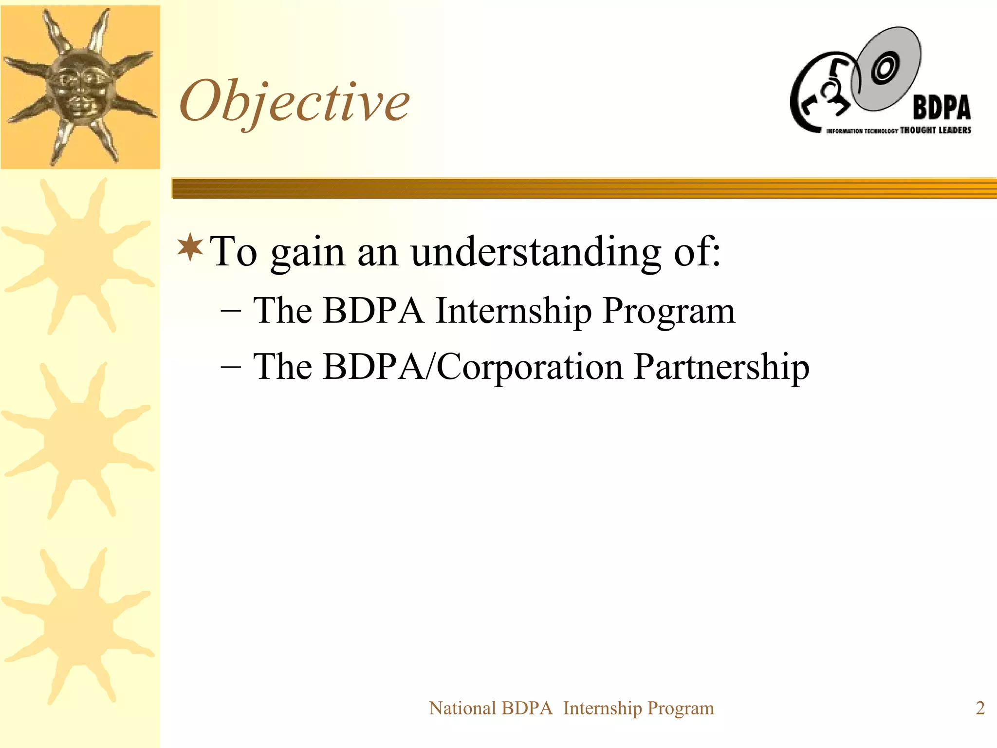 National BDPA Student Internship Program Overview (2000) | PPT