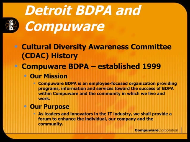 Compuware and BDPA Detroit: Success Story in 2000 | PPT