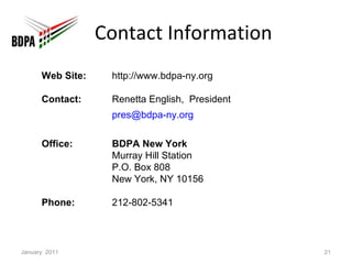 Bdpa presentation ny2011sirius | PPT