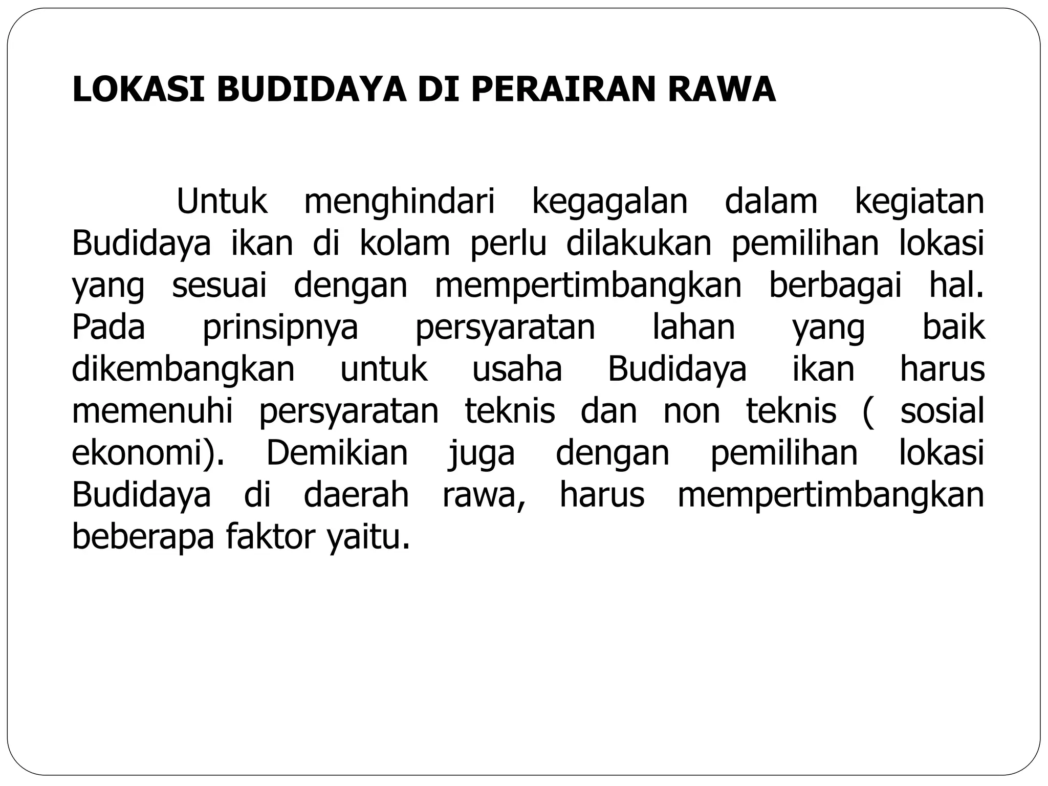 Materi Budidaya Perairan Air Rawa Ridho Aha | PPT