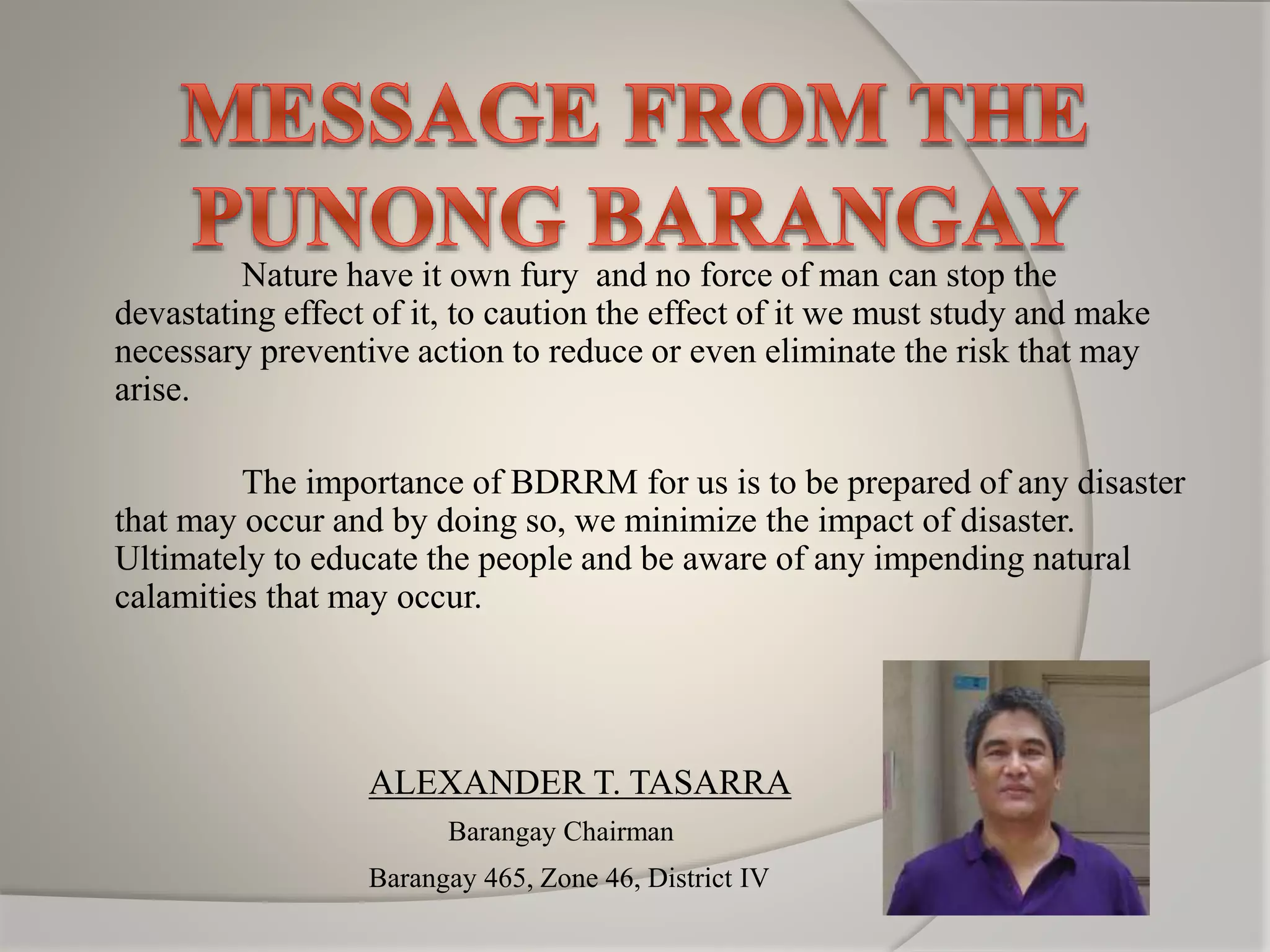 Barangay 465 Disaster Risk Reduction Management Plan | PPTX