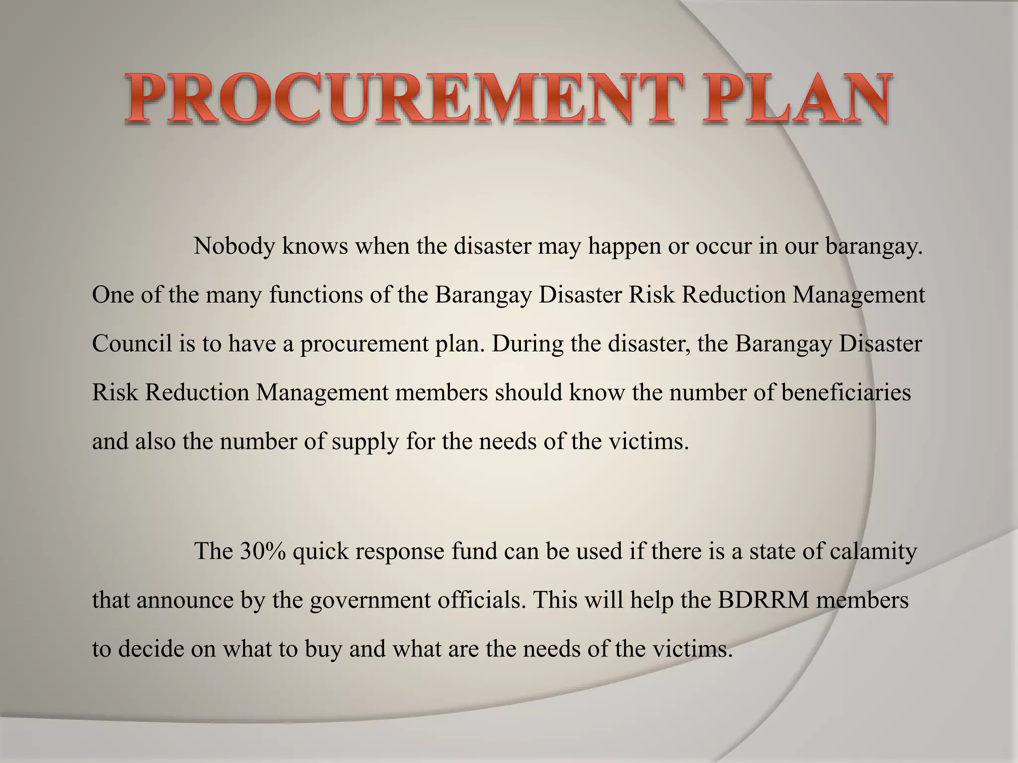 Barangay 465 Disaster Risk Reduction Management Plan | PPTX