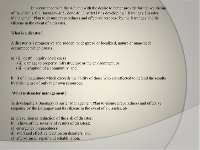 Barangay 465 Disaster Risk Reduction Management Plan | PPTX