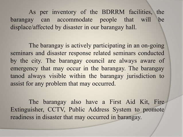 Barangay 465 Disaster Risk Reduction Management Plan | PPTX