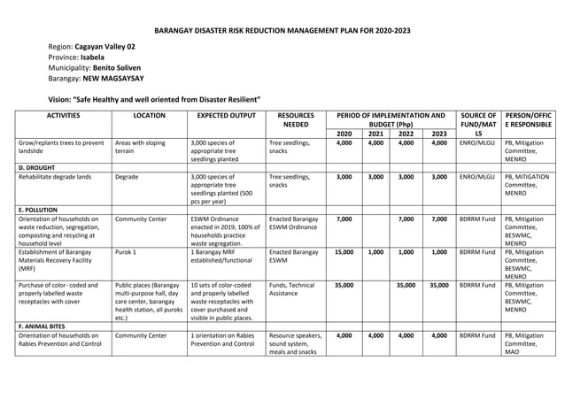 BDRRM PLAN 2023-2024 BENITO SOLIVEN , ISABELA | DOCX