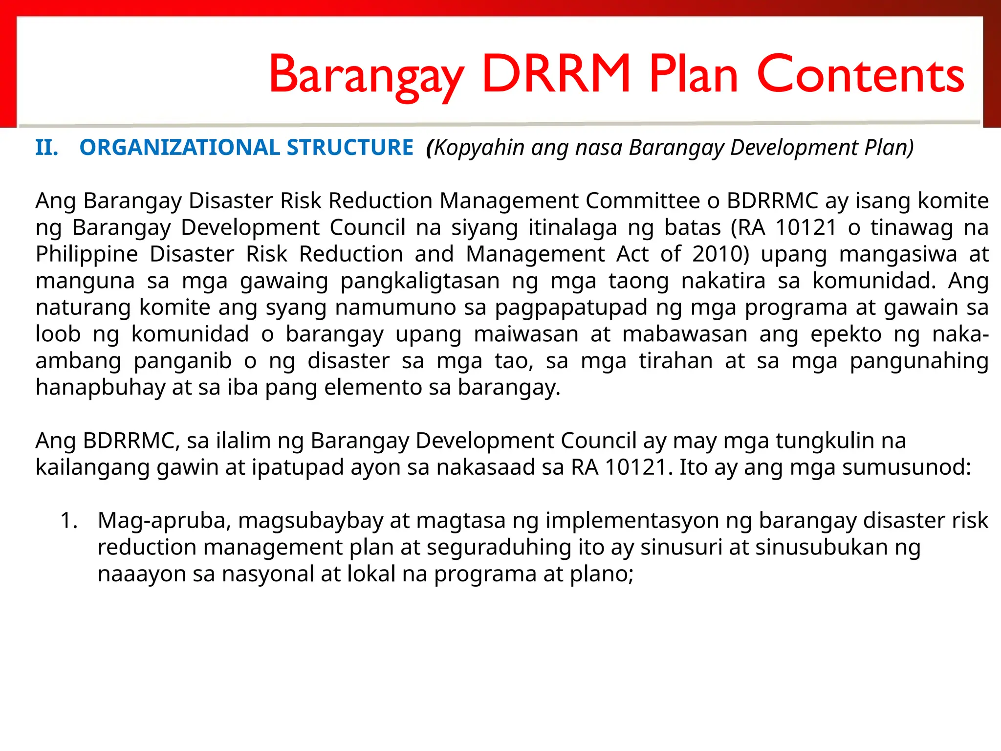 BARANGAY DISASTER RISK REDUCTION AND MANAGEMENT PLAN TEMPLATE | PPTX