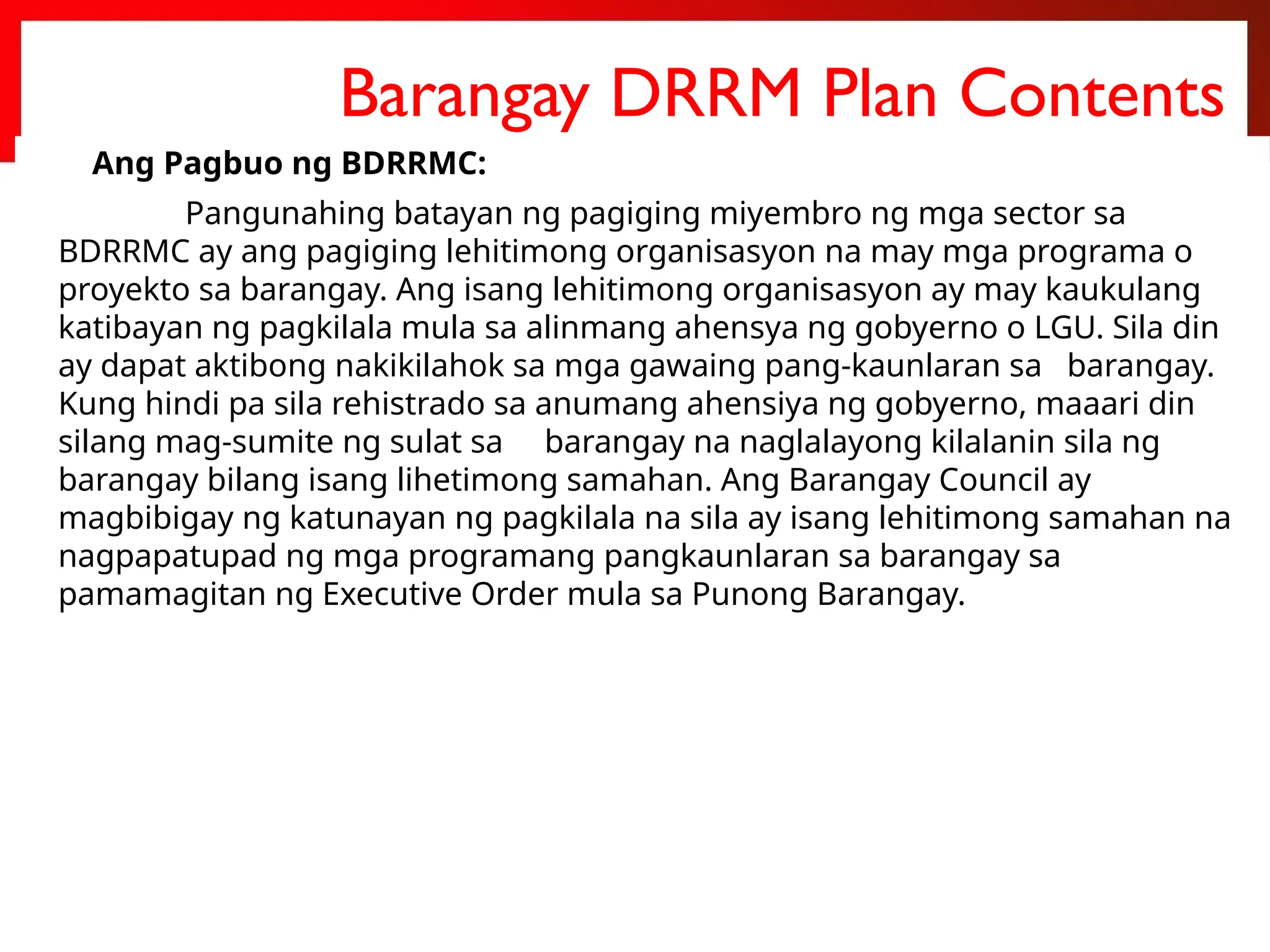 BARANGAY DISASTER RISK REDUCTION AND MANAGEMENT PLAN TEMPLATE | PPTX