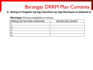 BARANGAY DISASTER RISK REDUCTION AND MANAGEMENT PLAN TEMPLATE | PPTX