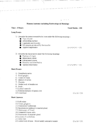 1st BDS Model question paper | PDF