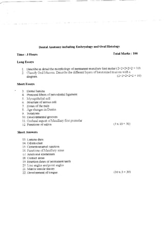 1st BDS Model question paper | PDF