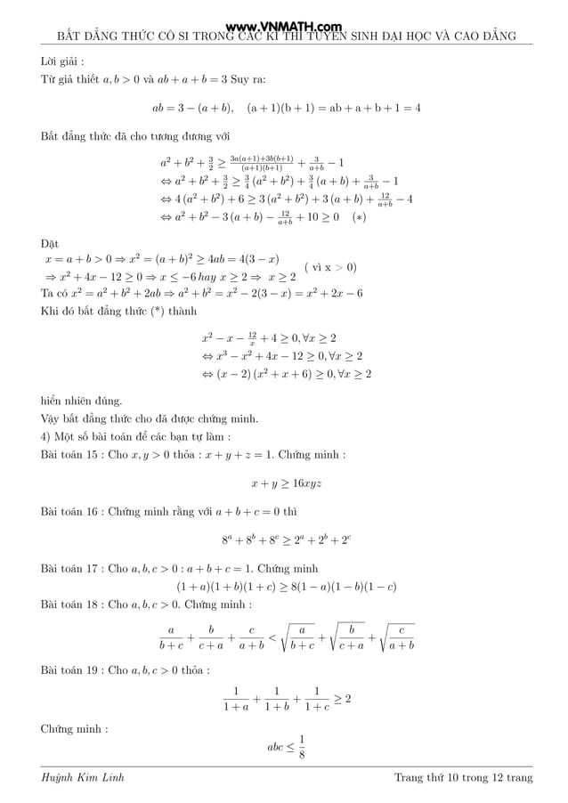 Bdt cauchy trong đề thi đại học | PDF