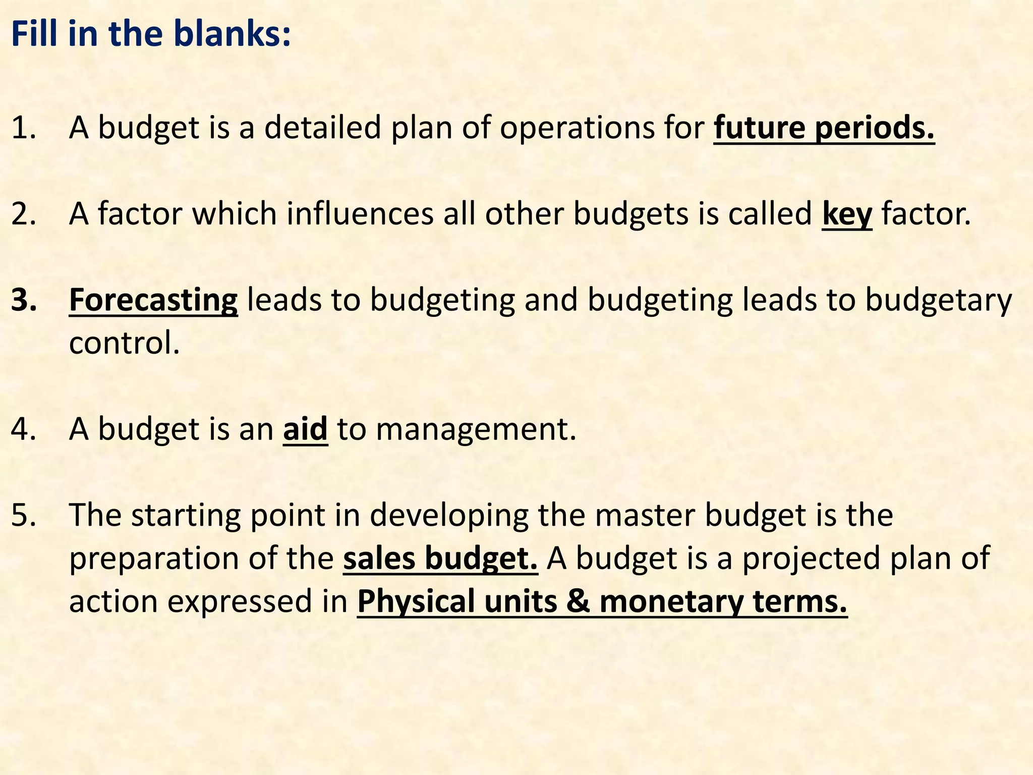 Budget and Budgetary Control mcqs | PPTX