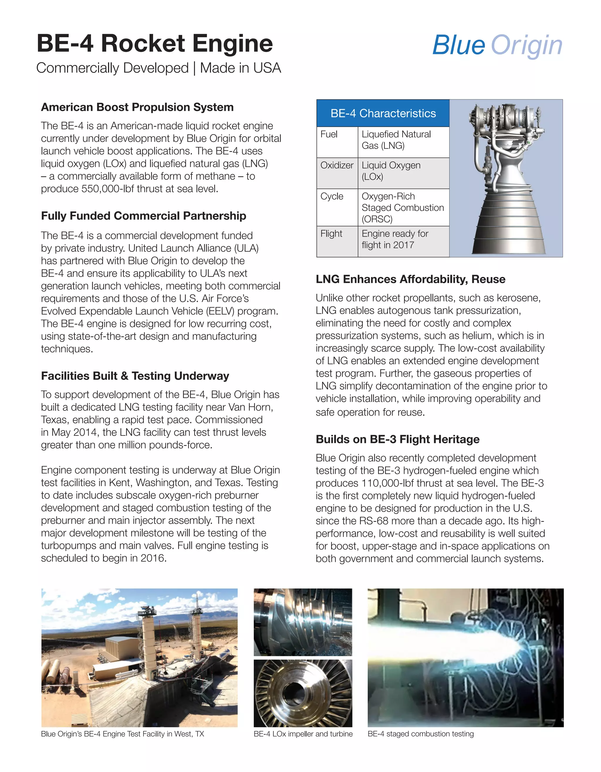BE-4 Enginer Fact Sheet | PDF