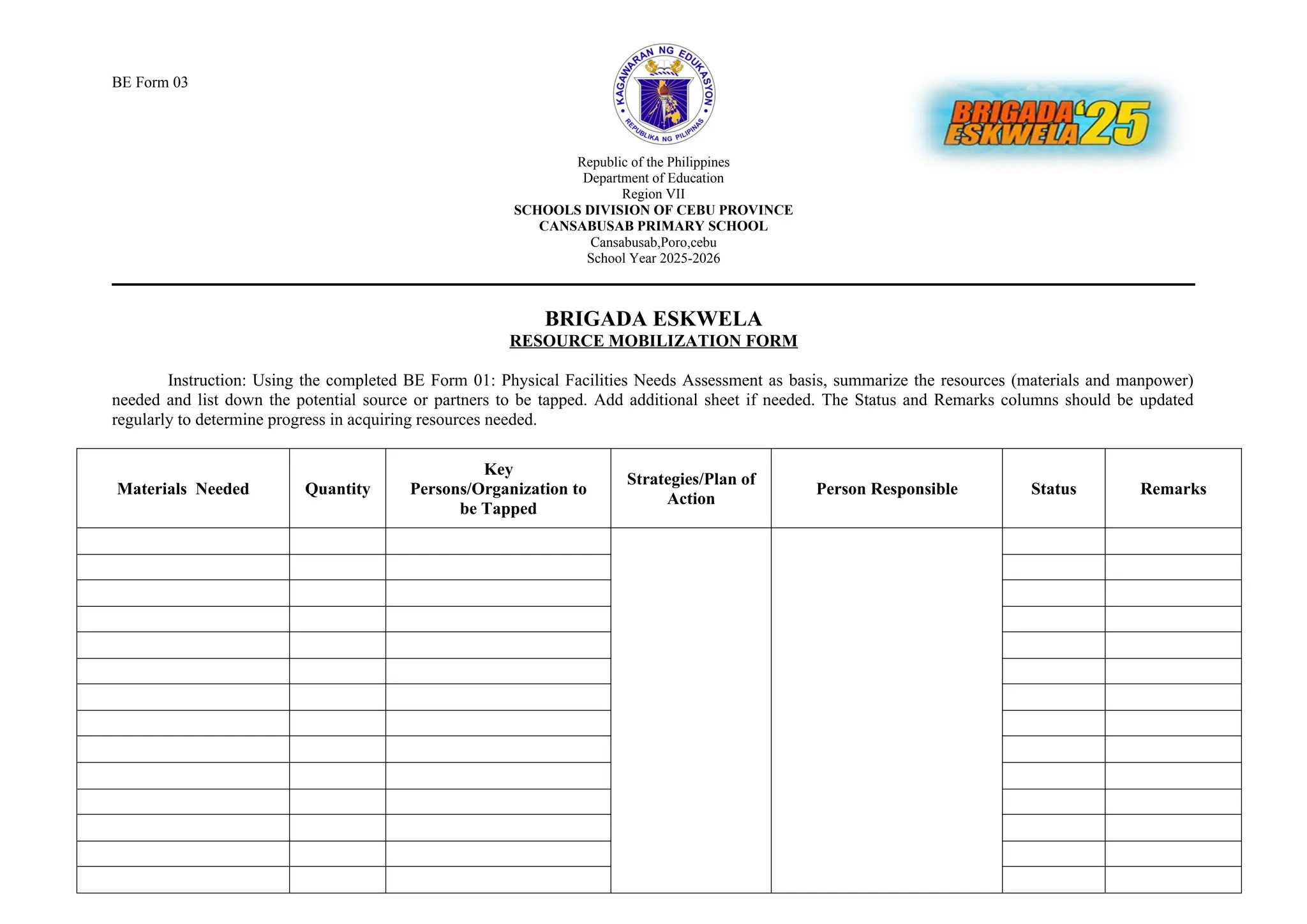 brigada eskwela form three documents 2025 | DOCX