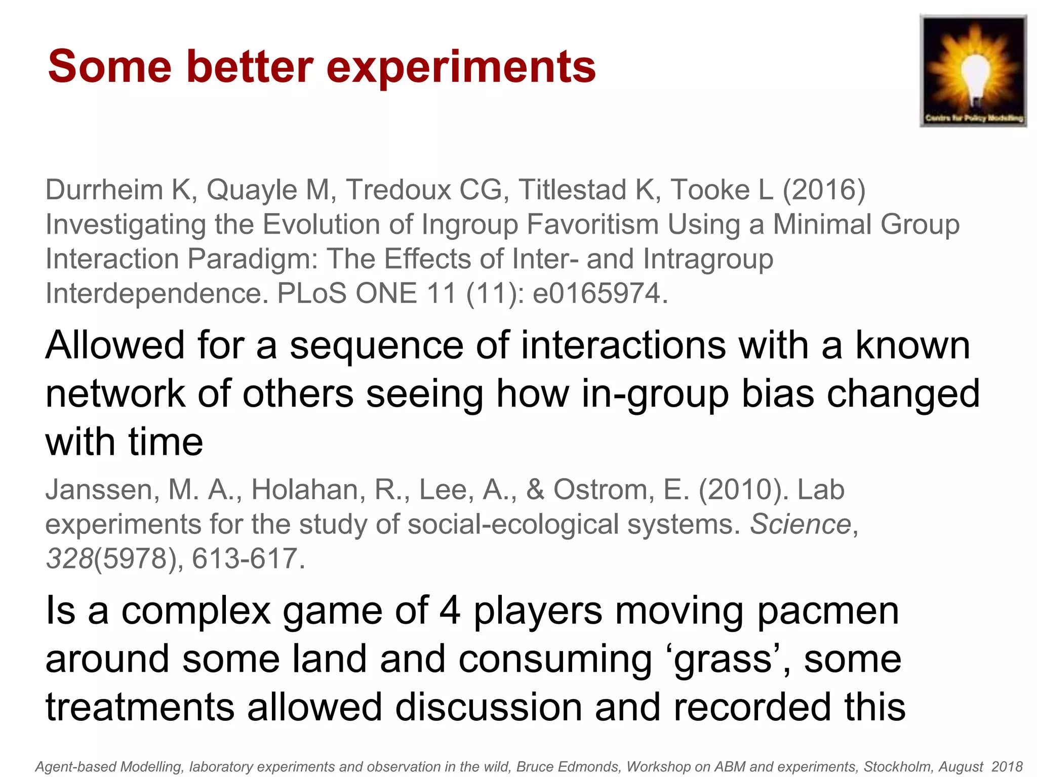 Agent-based modelling, laboratory experiments, and observation in the wild | PPTX | Artificial ...