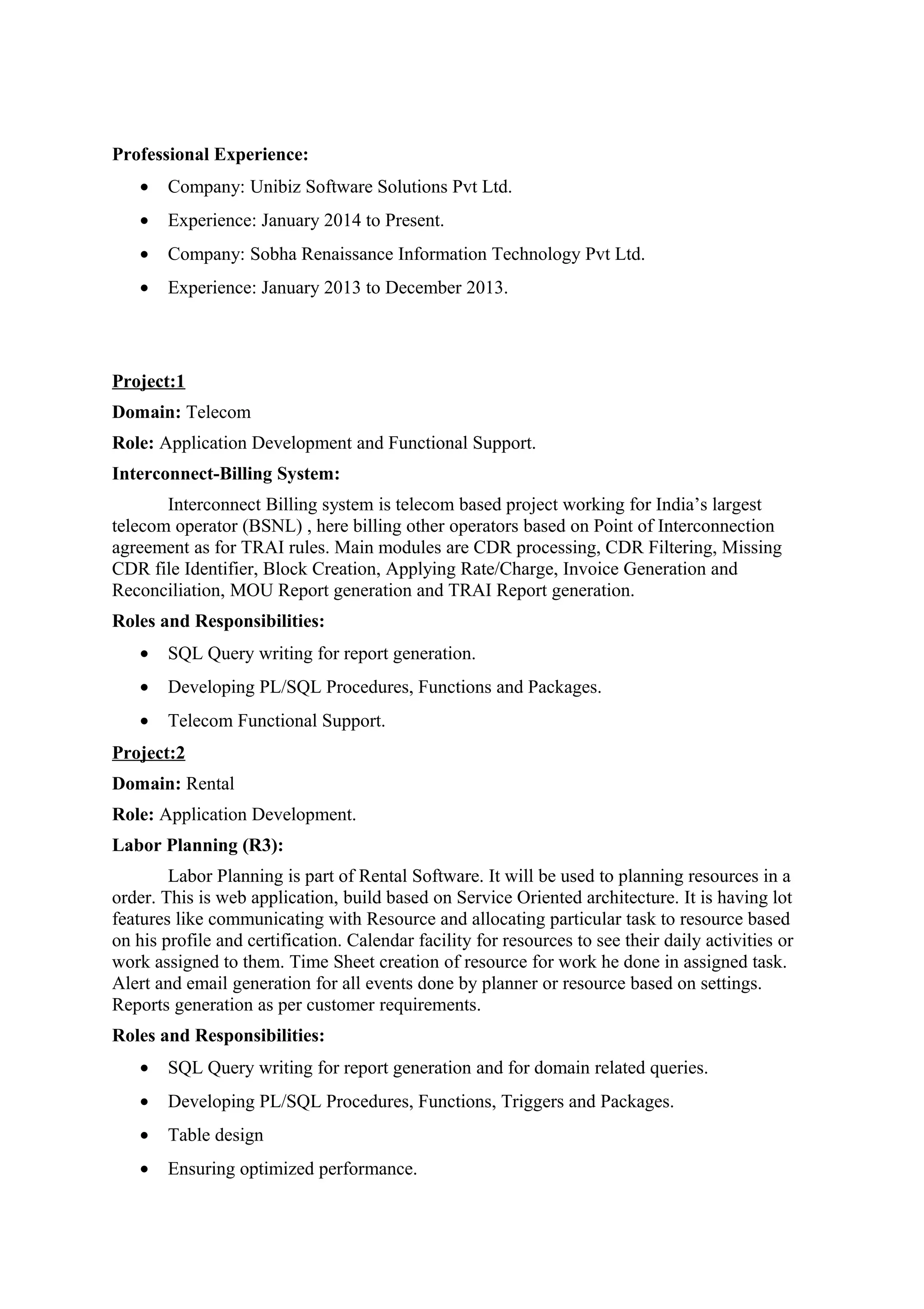 Resume_Ranga_Prasad_2.7Exp_Oracle SQL PLSQL | DOC | Databases | Computer Software and Applications