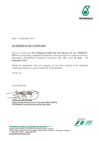 Industrial Training Letter | PDF