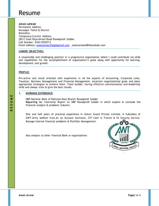 Awais Anwar CV | DOCX | Resume Writing and Advice | Job Search