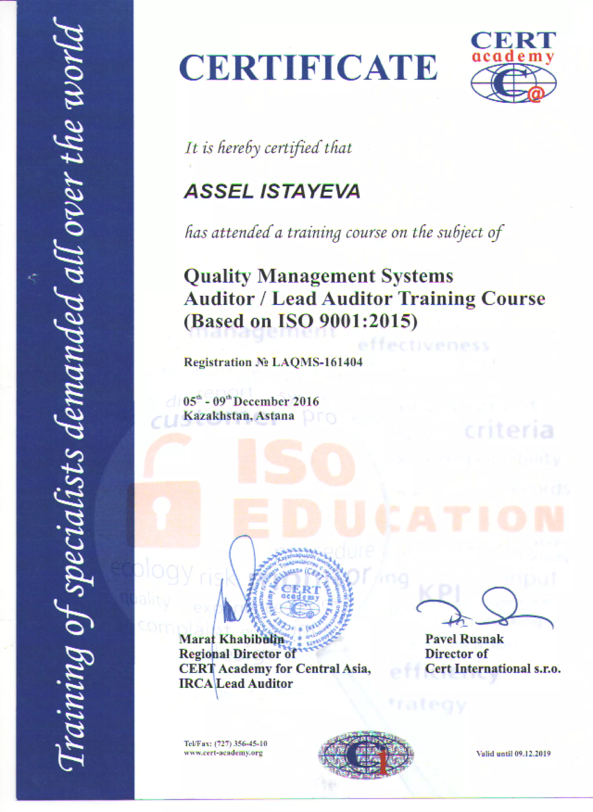 Lead auditor training corse certificate | PDF