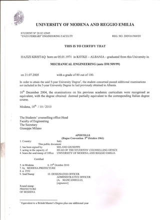 Italian Msc. Certificate | PDF