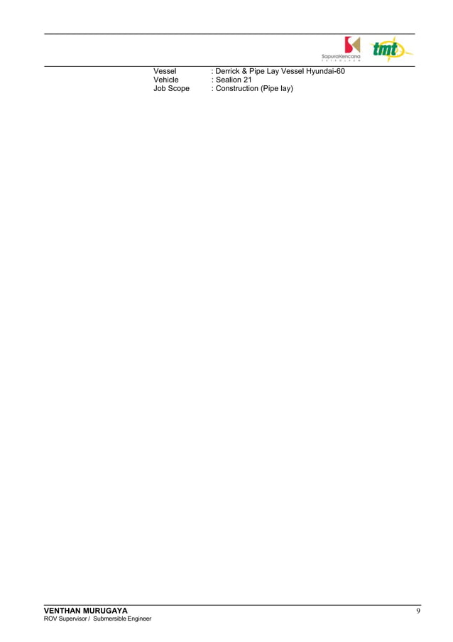 Venthan-Cv_Rov Supervisor - Submersible Engineer_TMT | DOC | Scuba Diving | Extreme Sports