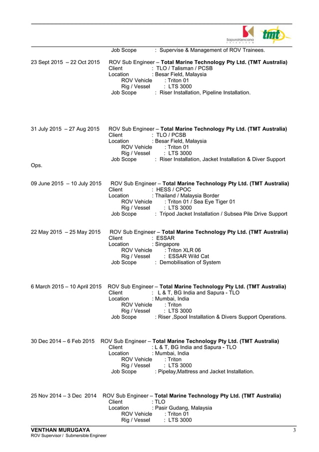 Venthan-Cv_Rov Supervisor - Submersible Engineer_TMT | DOC | Scuba Diving | Extreme Sports