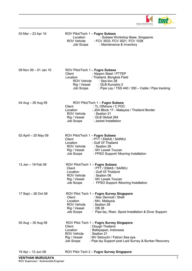 Venthan-Cv_Rov Supervisor - Submersible Engineer_TMT | DOC | Scuba Diving | Extreme Sports