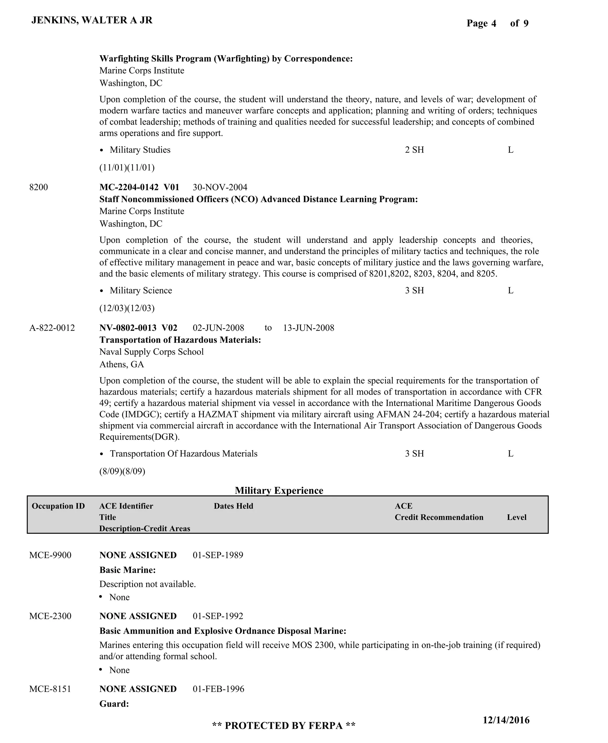 jenkins military JST transcript | PDF | Education