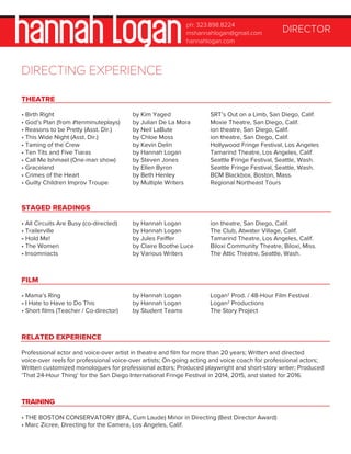 Hannah_Logan_Director_Resumé_Dec 2016 | PDF | Theater Venues | Attractions