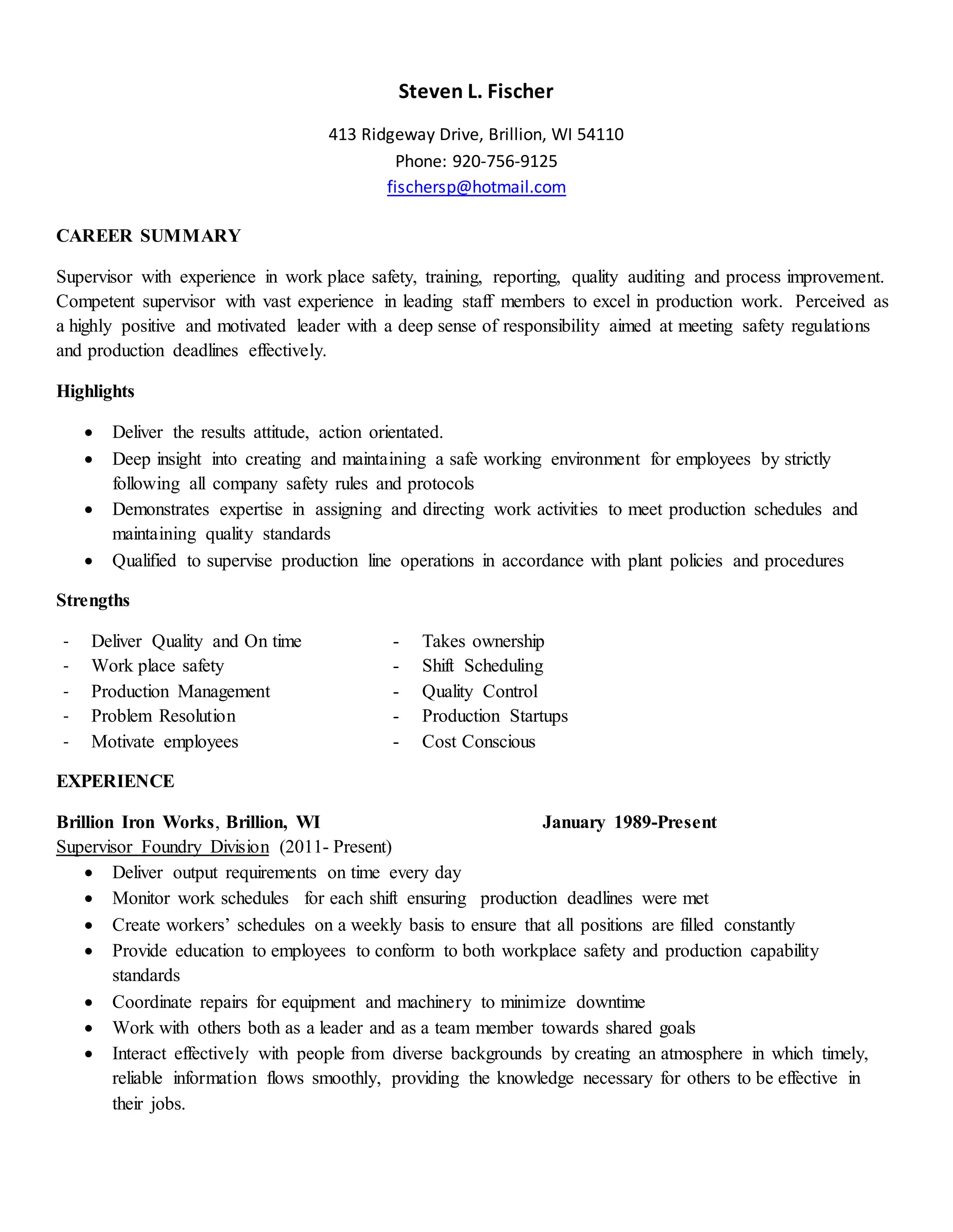steve Fischer Resume | DOCX