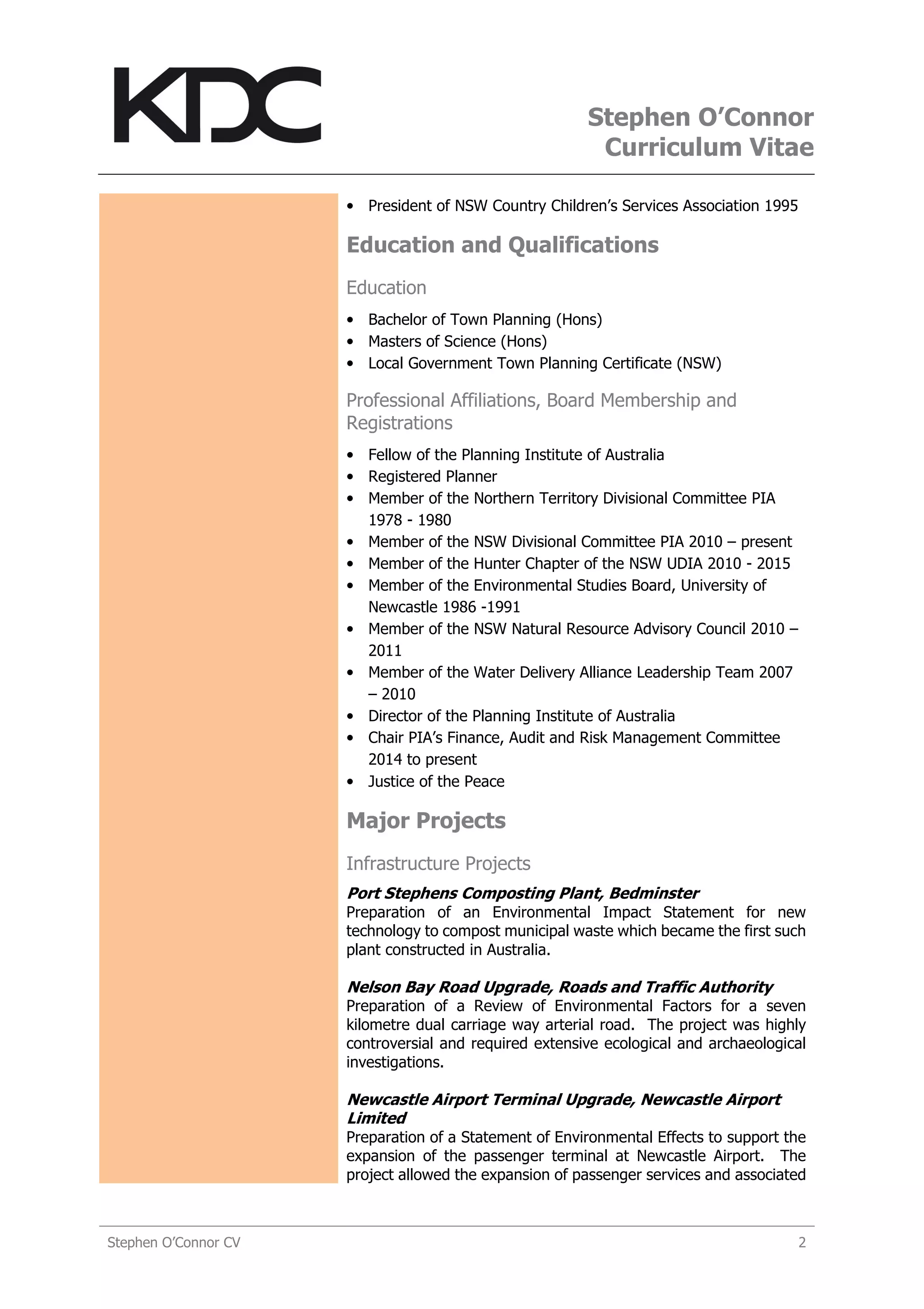 Stephen O'Connor - Curriculum Vitae - July 2016 | PDF