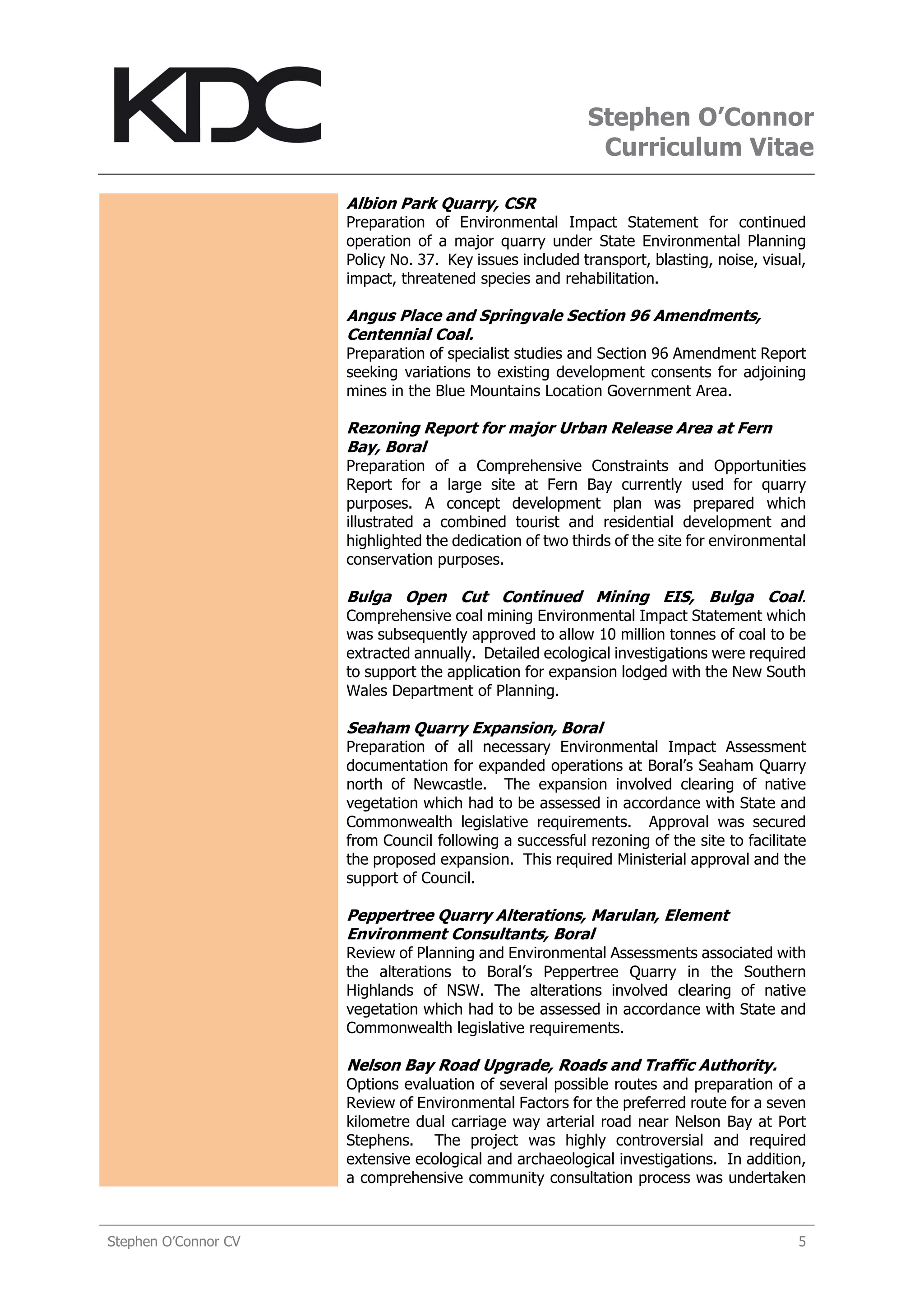 Stephen O'Connor - Curriculum Vitae - July 2016 | PDF