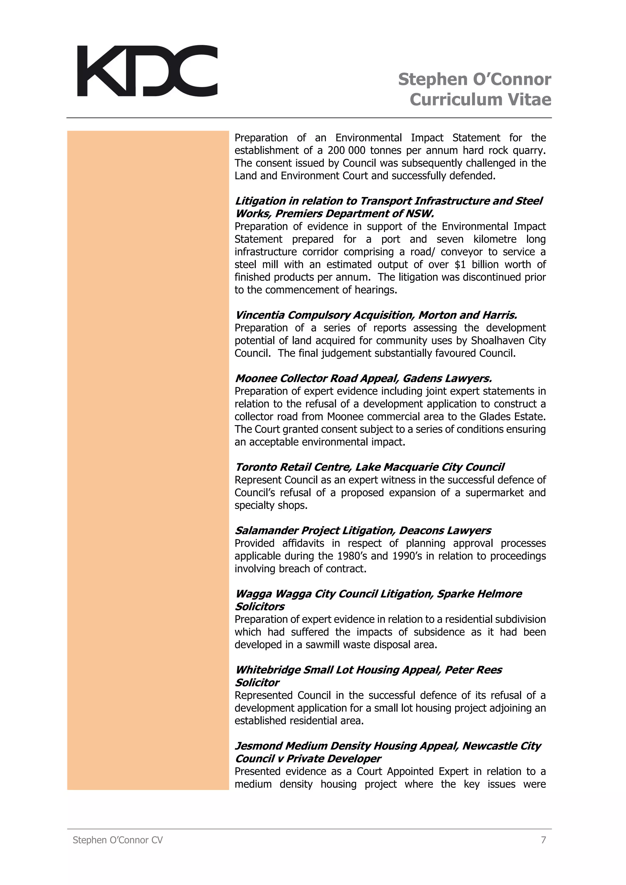 Stephen O'Connor - Curriculum Vitae - July 2016 | PDF