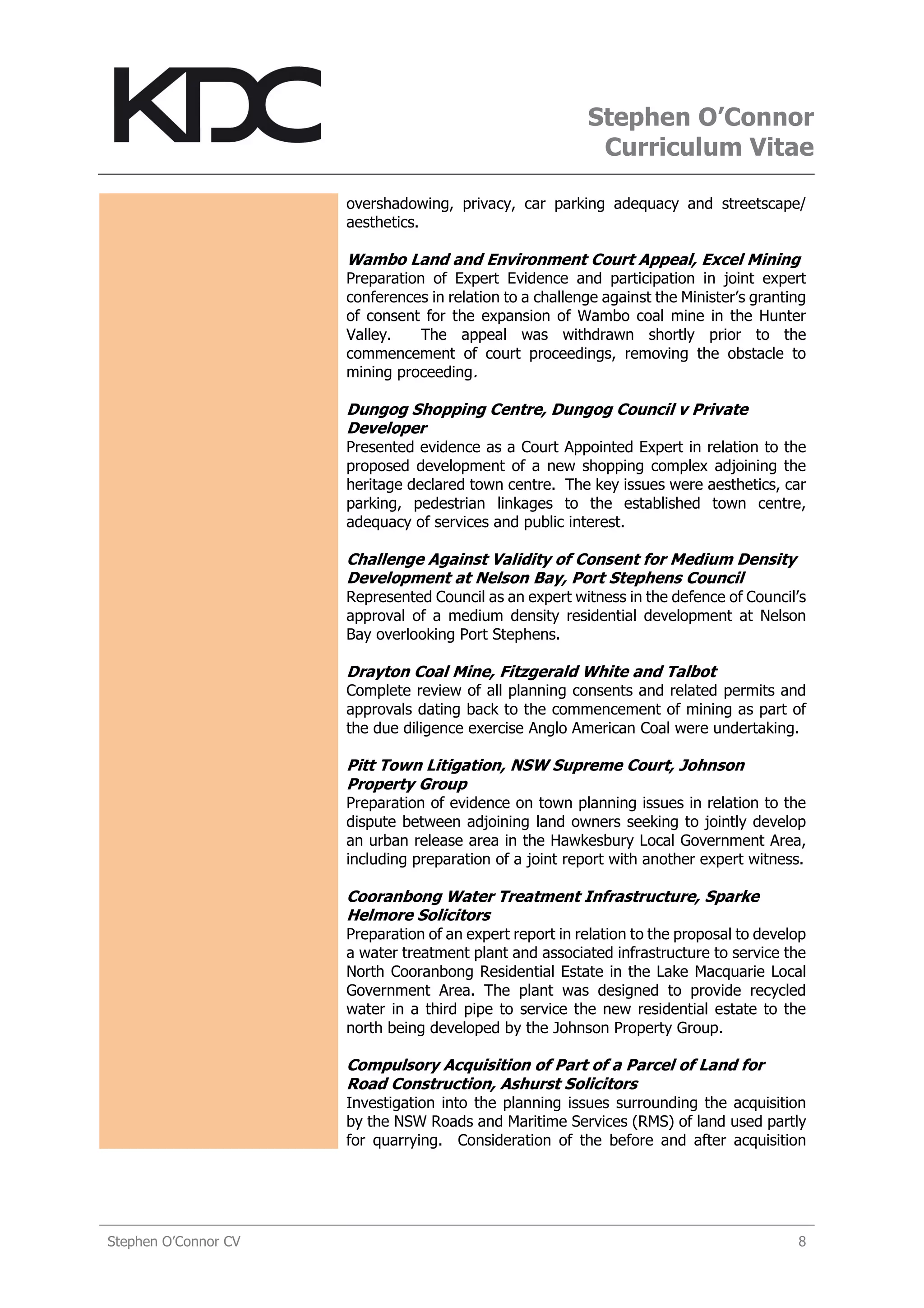 Stephen O'Connor - Curriculum Vitae - July 2016 | PDF