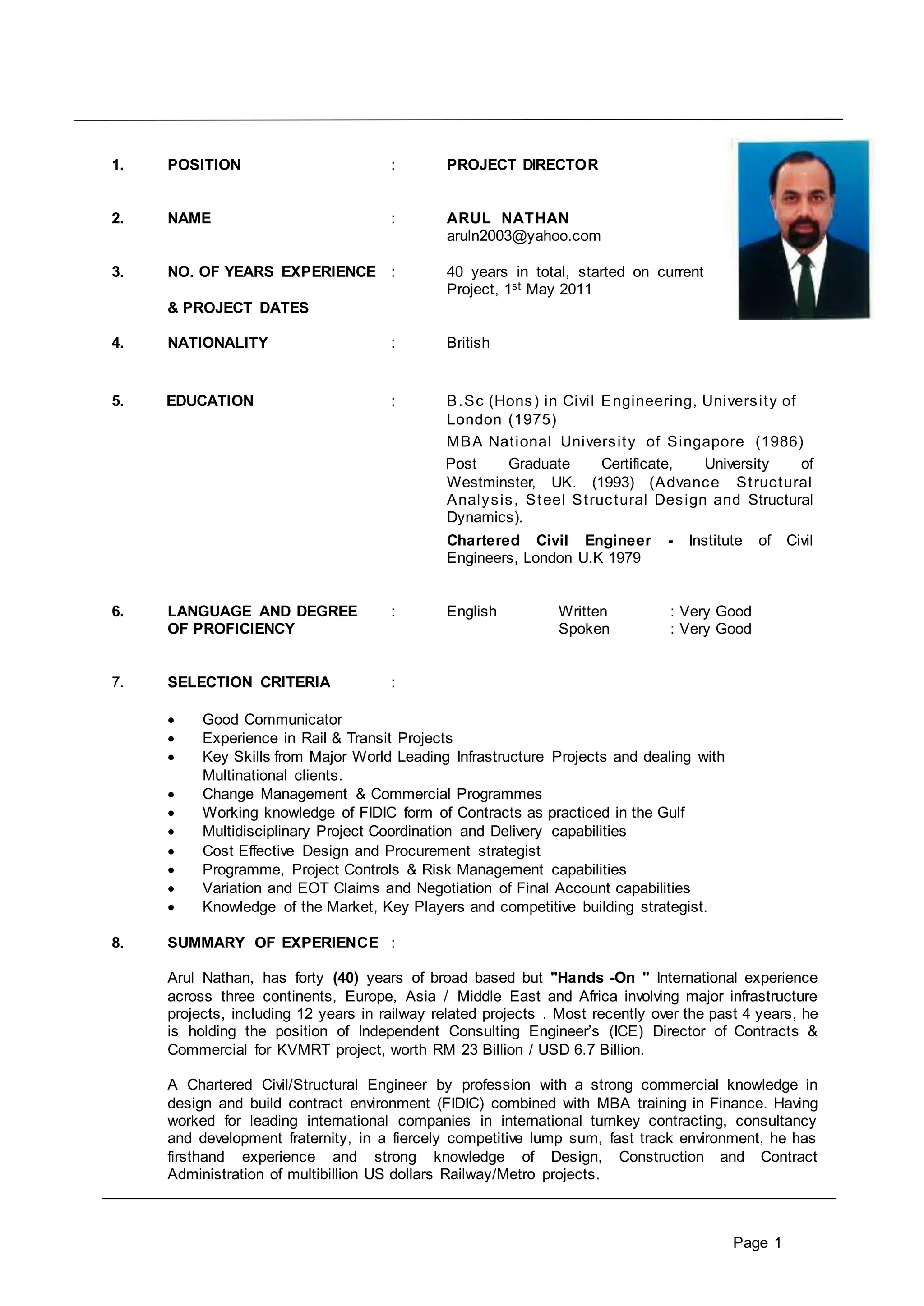 Arul Nathan CV 19 Oct15 | DOCX | Rail Travel | Travel Type
