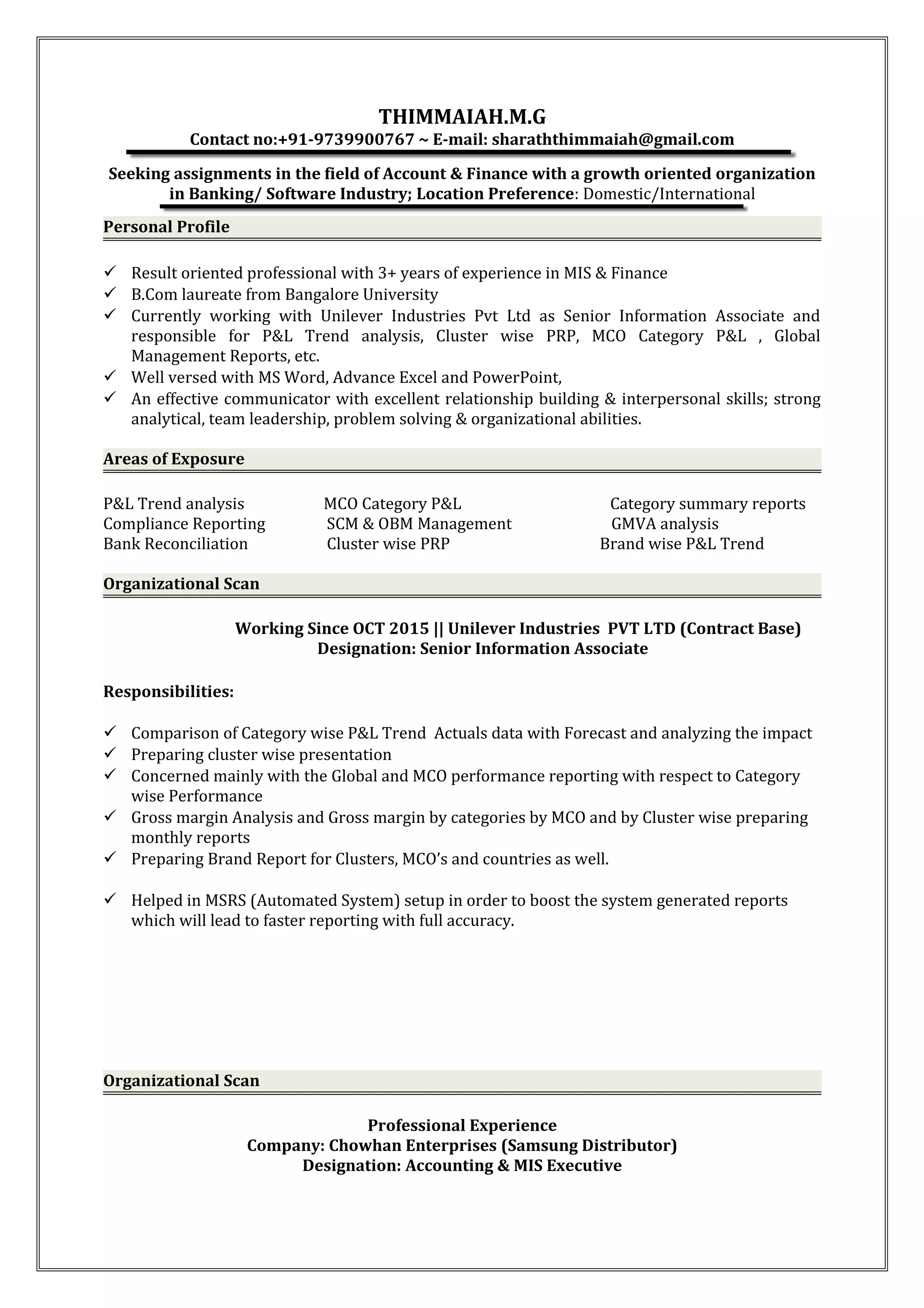 SHARATH THIMMAIAH CV | DOC | Business Accounting & Finance | Business