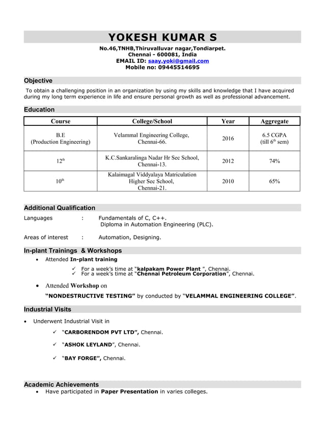 yokesh's Resume | DOC