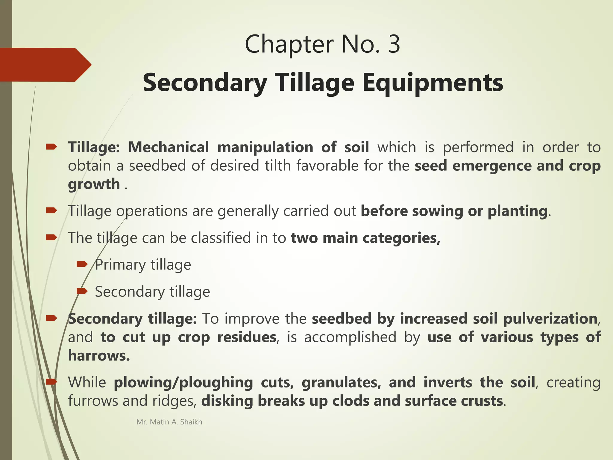 Secondary Tillage Equipments | PPTX