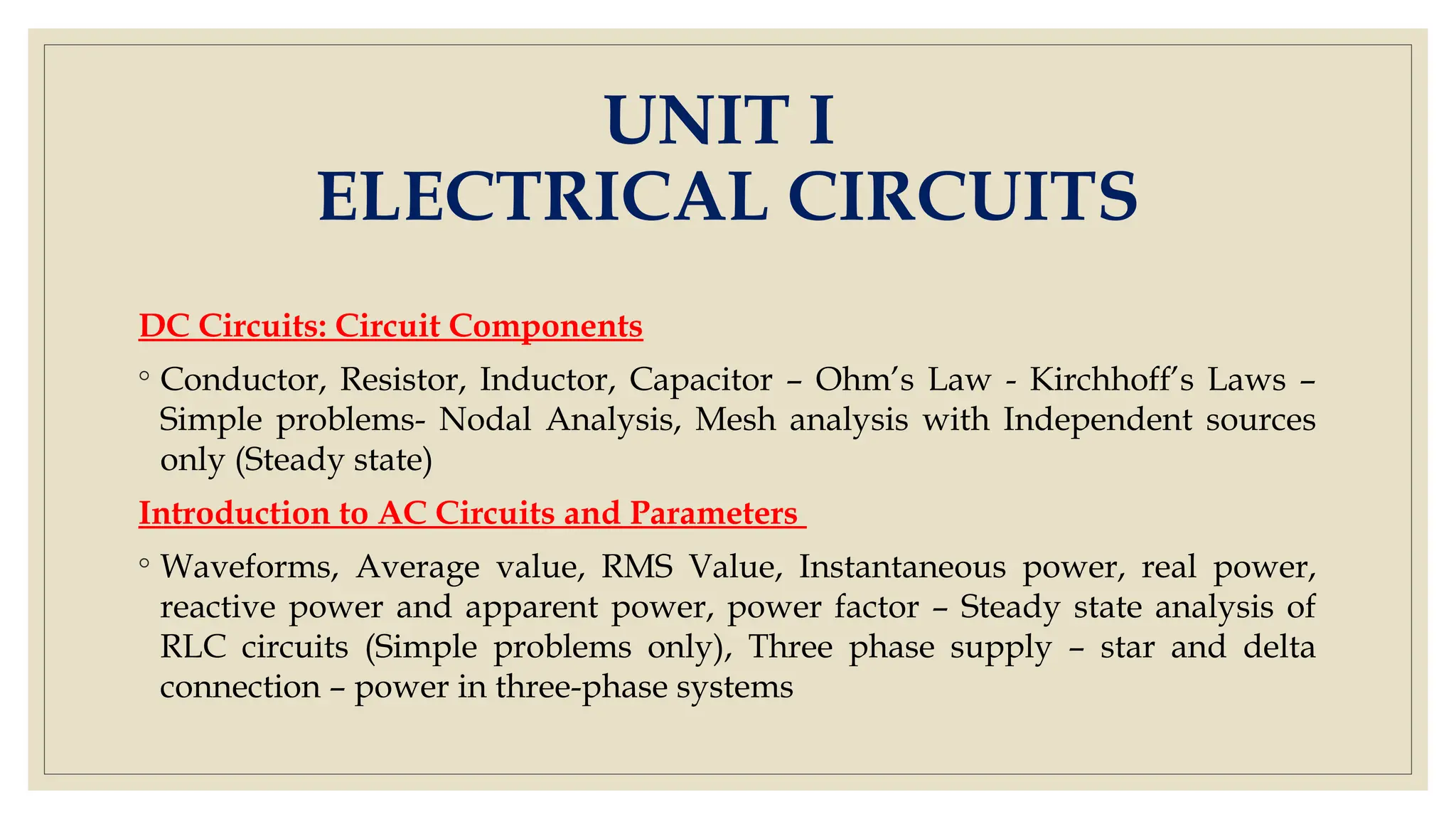 BE3252 BASIC ELECTRICAL, ELECTRONICS AND INSTRUMENTATION ENGINEERING UNIT 1 PART 2.pptx