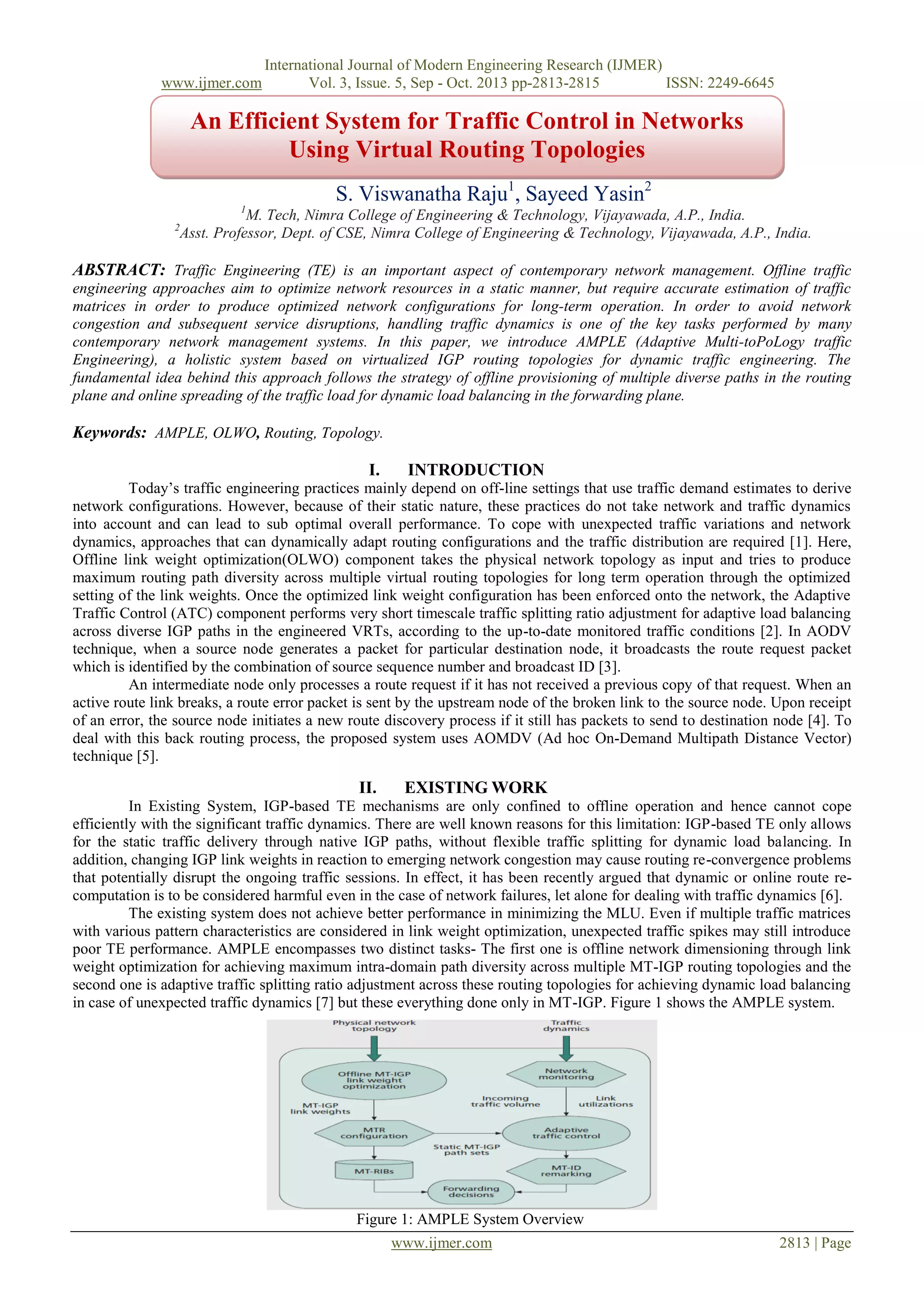 An Efficient System for Traffic Control in Networks Using Virtual Routing Topologies | PDF