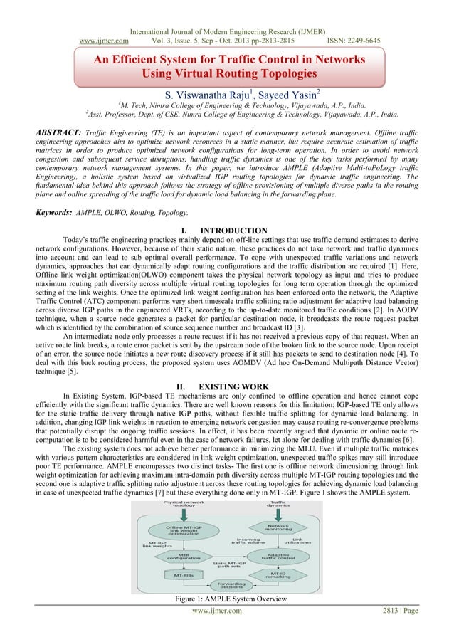 An Efficient System for Traffic Control in Networks Using Virtual Routing Topologies | PDF