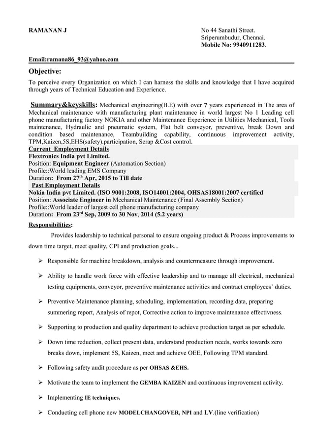 Ramanan cv | DOC | Civil Engineering Industry | Industries