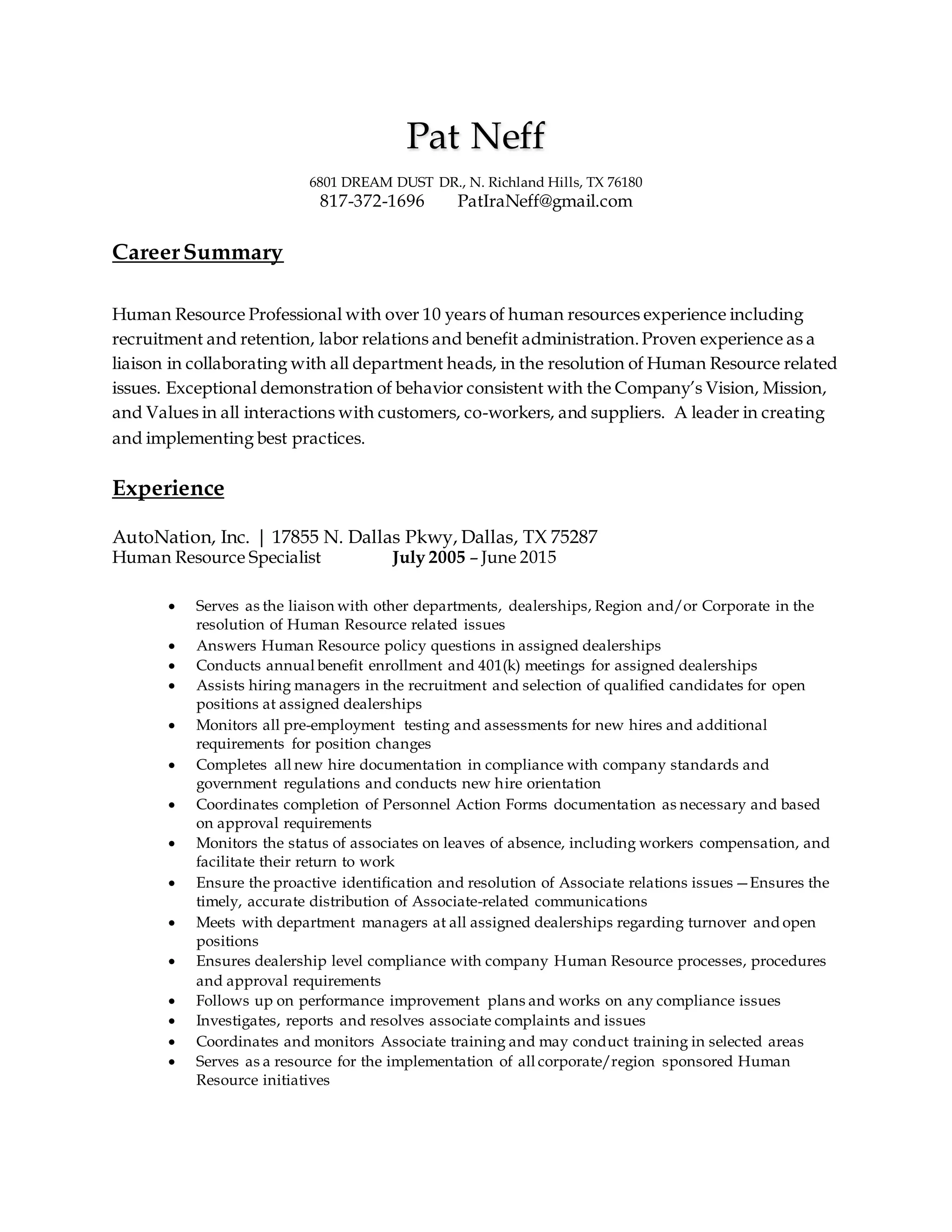 Pat Neff Resume | DOCX